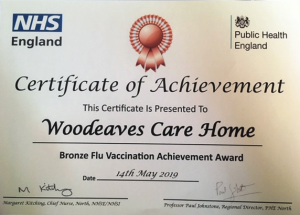 Flu Vaccination Achievement Award | Woodeaves Care Home